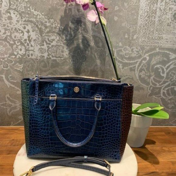 Tory Burch | Bags | Tory Burch Crocodile Embossed Leather Satchel ...